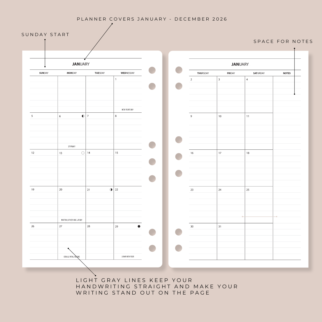 2026 Dated TP Ring-Bound Planner Inserts | Sunday Start | Tonya Plans – TonyaPlans